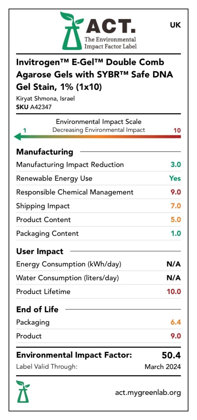 Invitrogen™ E-Gel™ Double Comb Agarose Gels with SYBR™ Safe DNA Gel ...