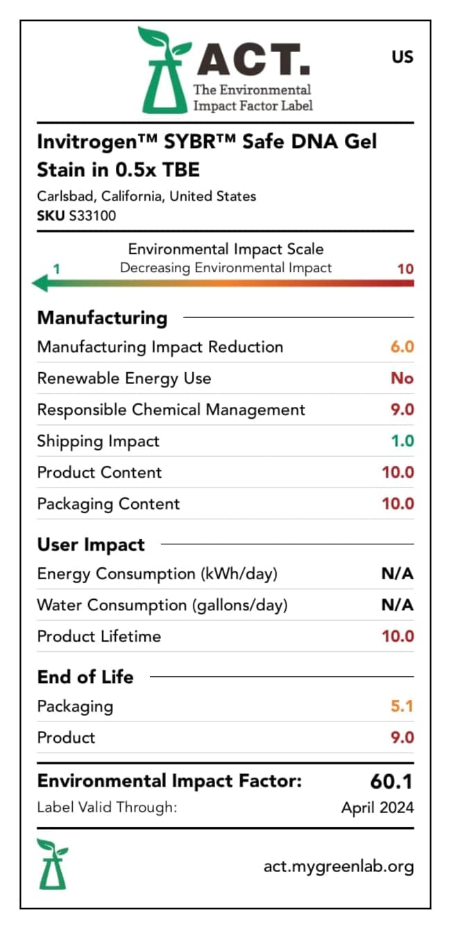 Invitrogen SYBR Safe DNA Gel Stain in 0.5X TBE 1L:Gel Electrophoresis ...