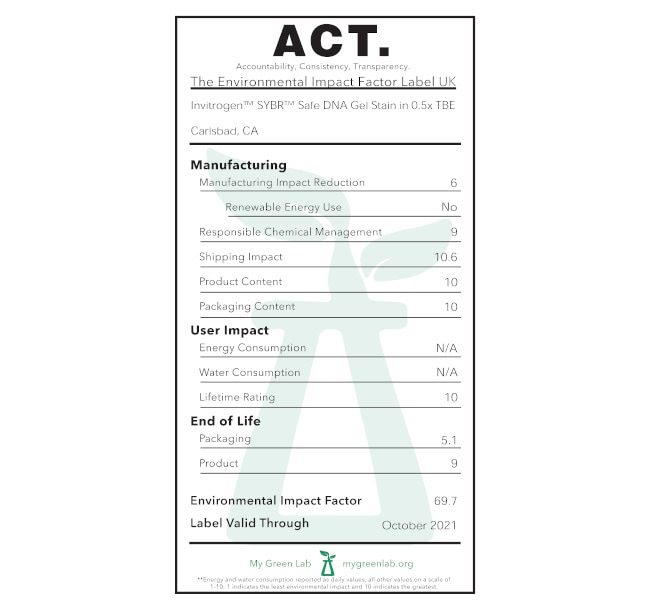 Invitrogen SYBR Safe DNA Gel Stain in 0.5X TBE 1L:Life Sciences ...